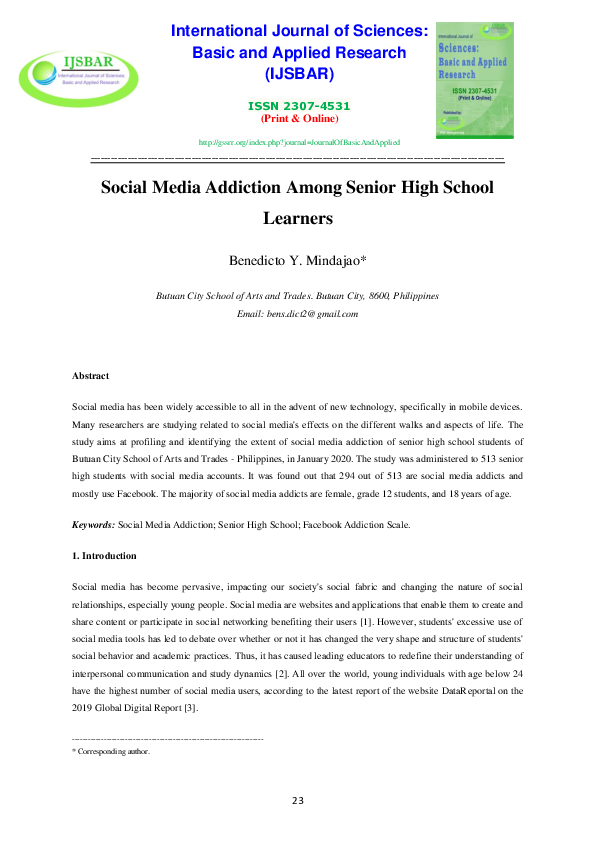 (PDF) Social Media Addiction Among Senior High School Learners