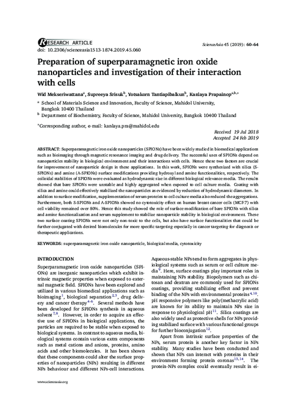 (PDF) Preparation of superparamagnetic iron oxide nanoparticles and ...