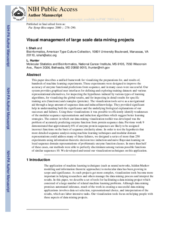(PDF) Visual management of large scale data mining projects