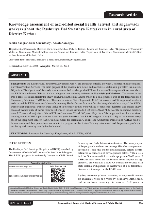 (PDF) Knowledge assessment of accredited social health activist and ...