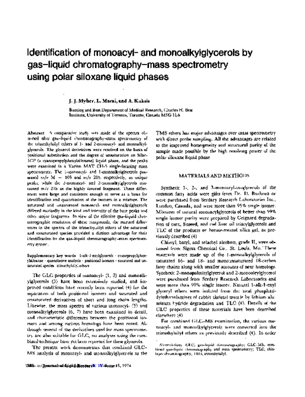 (PDF) Identification of monoacyl- and monoalkylglycerols by gas–liquid ...