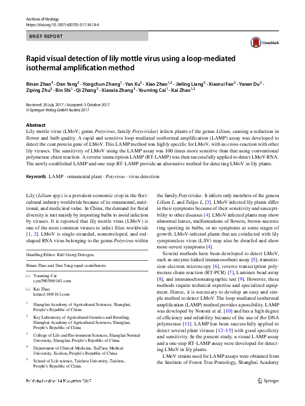 (PDF) Rapid visual detection of lily mottle virus using a loop-mediated isothermal amplification ...