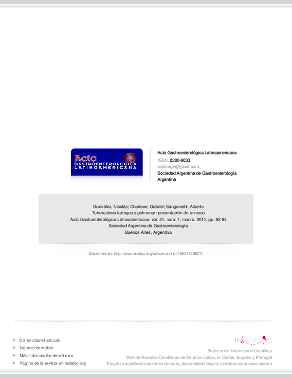 (PDF) Tuberculosis laríngea y pulmonar: presentación de un caso