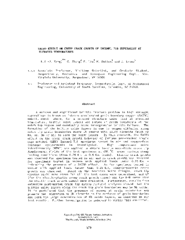 (PDF) Sagbo Effect on Creep Crack Growth of Inconel 718 Superalloy at ...