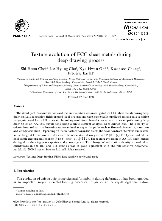 (PDF) Texture evolution of FCC sheet metals during deep drawing process