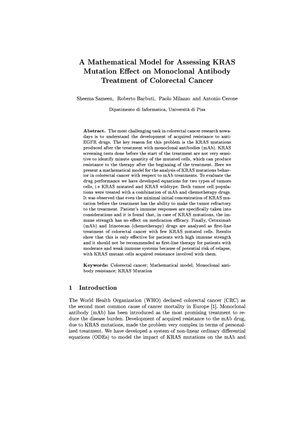 (PDF) A Mathematical Model for Assessing KRAS Mutation Effect on ...