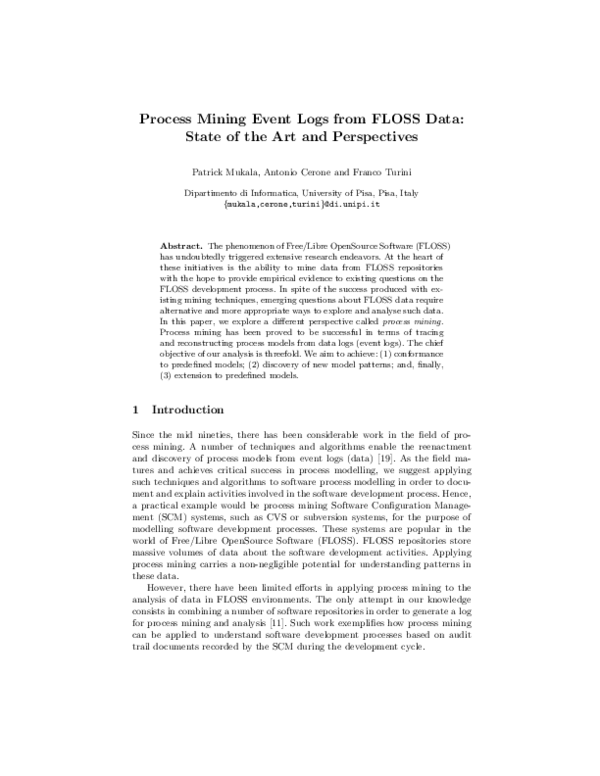 (PDF) Process Mining Event Logs from FLOSS Data: State of the Art and ...