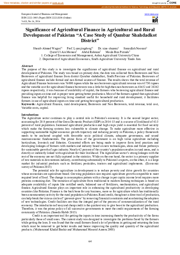 (PDF) Significance of Agricultural Finance in Agricultural and Rural ...