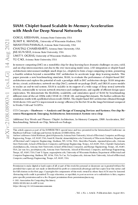 Siam Chiplet Based Scalable In Memory Acceleration With Mesh For Deep Neural Networks 