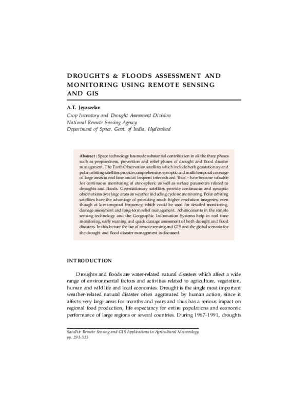 Pdf Droughts And Floods Assessment And Monitoring Using Remote Sensing And Gis