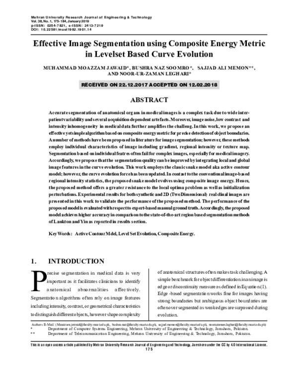 Pdf Effective Image Segmentation Using Composite Energy Metric In Levelset Based Curve Evolution