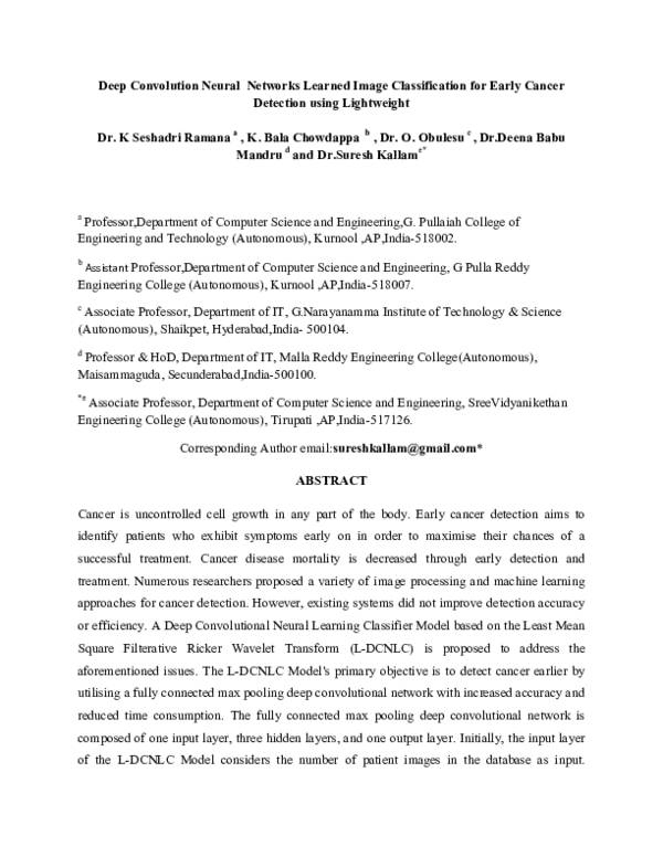 Pdf Deep Convolution Neural Networks Learned Image Classification For Early Cancer Detection