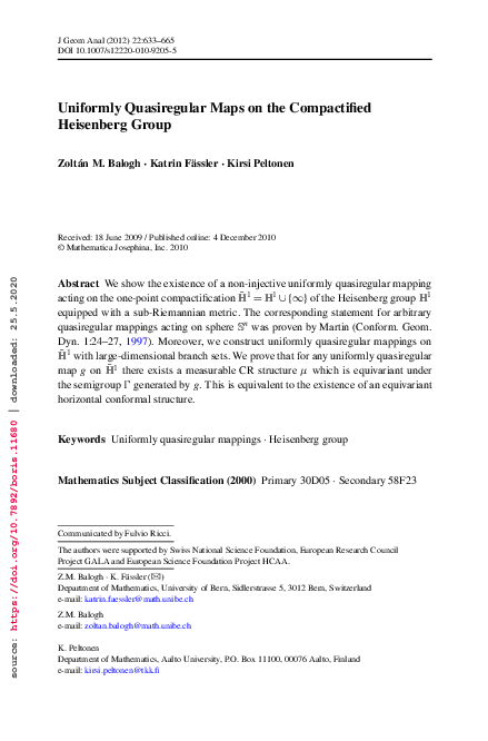 (PDF) Uniformly Quasiregular Maps on the Compactified Heisenberg Group