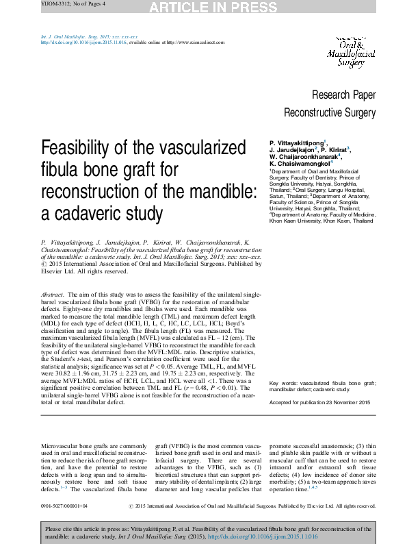 (PDF) Feasibility of the vascularized fibula bone graft for ...