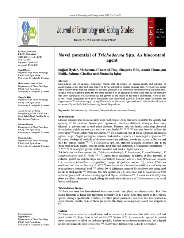 Pdf Novel Potential Of Trichoderma Spp As Biocontrol Agent