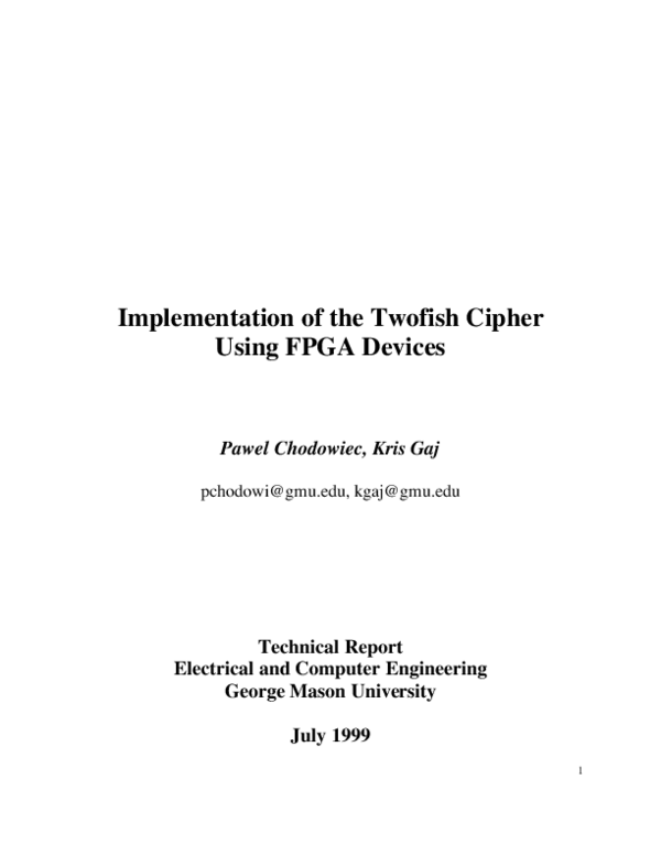 (PDF) Implementation of the Twofish Cipher Using FPGA Devices