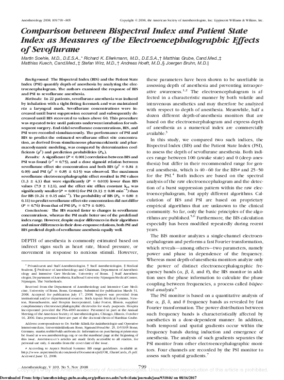 (PDF) Comparison between Bispectral Index and Patient State Index as ...