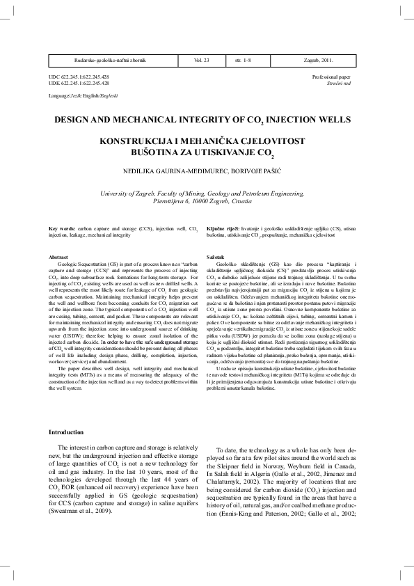 (PDF) Design and Mechanical Integrity of CO2 Injection Wells
