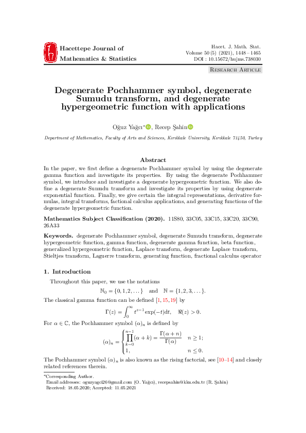 (PDF) Degenerate Pochhammer symbol, degenerate Sumudu transform, and ...
