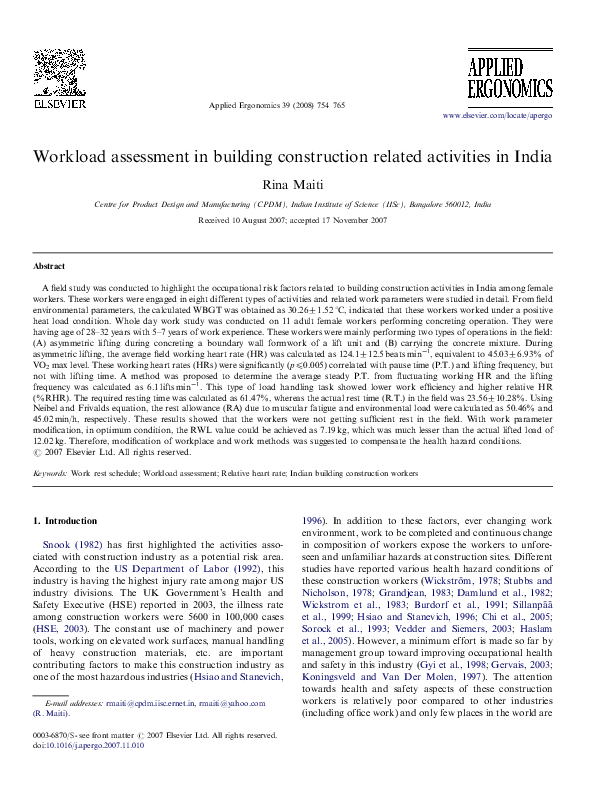 (PDF) Workload assessment in building construction related activities ...