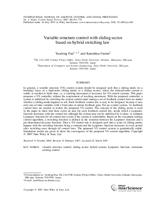 (PDF) Variable Structure Control with Sliding Sector for Hybrid Systems