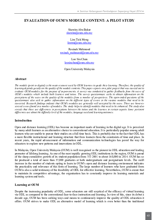 (PDF) Evaluation of OUM module content : a pilot study