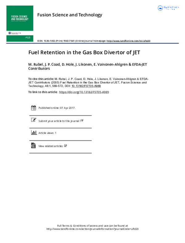 (PDF) Fuel Retention in the Gas Box Divertor of JET