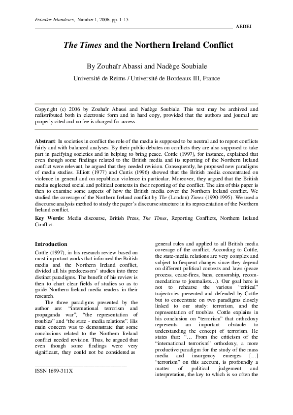 (PDF) The Times and the Northern Ireland Conflict
