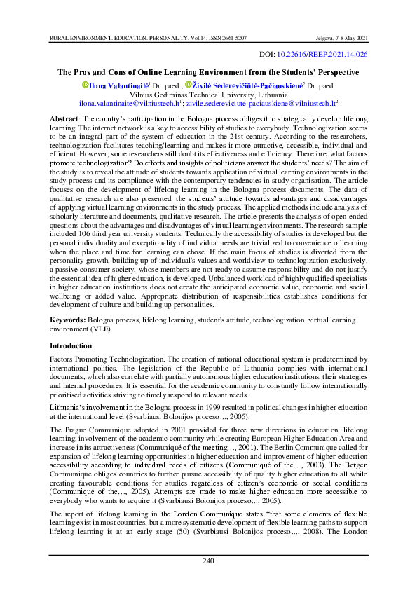 (PDF) Students' Perspectives on Online Learning Pros and Cons