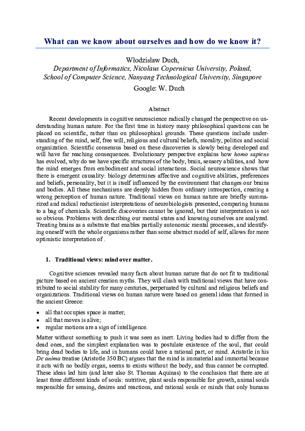 (PDF) What can we know about ourselves and how do we know it?