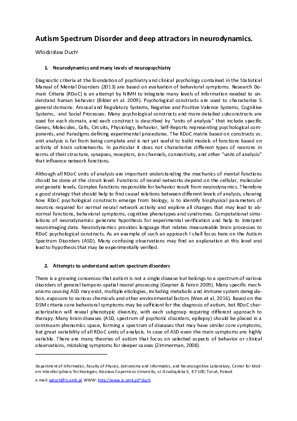(PDF) Autism Spectrum Disorder and Deep Attractors in Neurodynamics