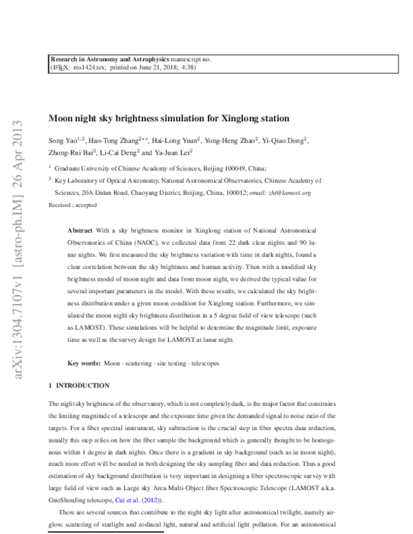 (PDF) Moon night sky brightness simulation for the Xinglong station