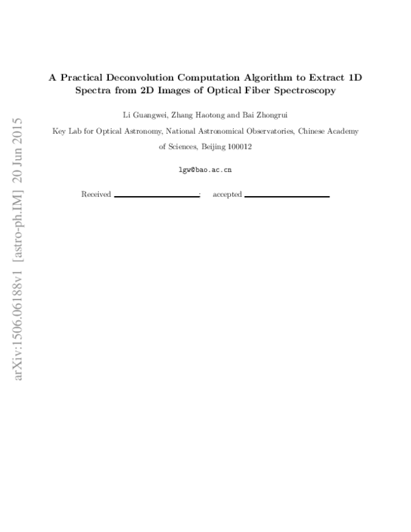 (PDF) A Practical Deconvolution Computation Algorithm to Extract 1D ...