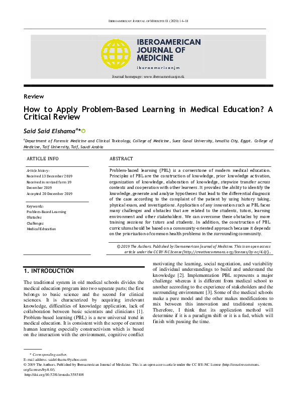 How to Apply Problem-Based Learning in Medical Education? A Critical Review