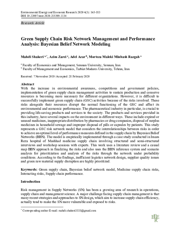 (PDF) Green Supply Chain Risk Network Management and Performance Analysis: Bayesian Belief ...
