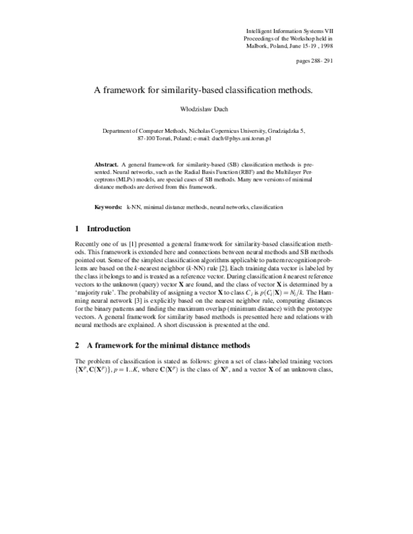 (PDF) A framework for similarity-based classification methods