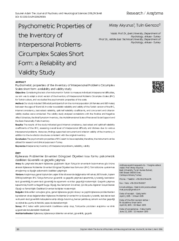 (PDF) Psychometric properties of the Inventory of Interpersonal ...