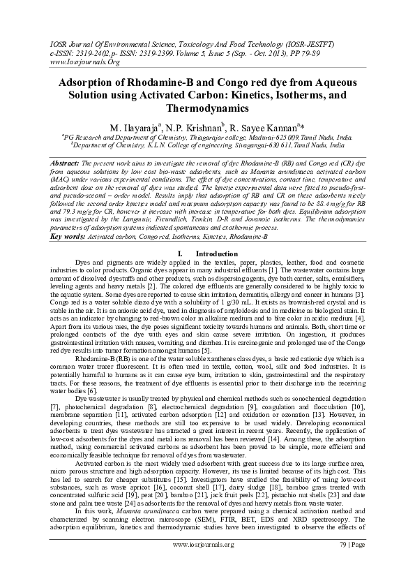 (PDF) Adsorption of Rhodamine-B and Congo red dye from Aqueous Solution using Activated Carbon ...
