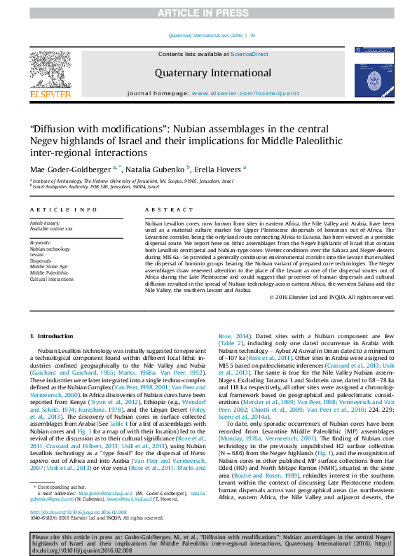 (PDF) “Diffusion with modifications”: Nubian assemblages in the central ...