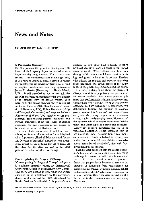 (PDF) Contemplating the Stages of Change