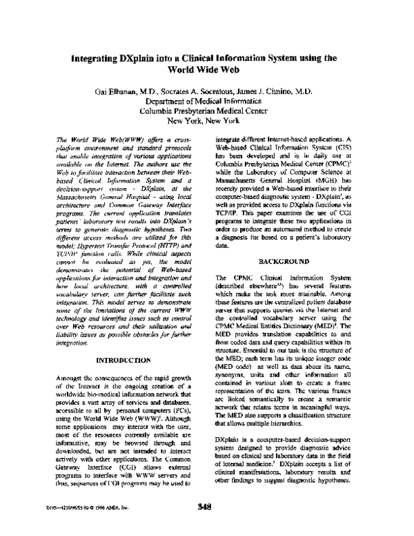 (PDF) Integrating DXplain into a clinical information system using the ...