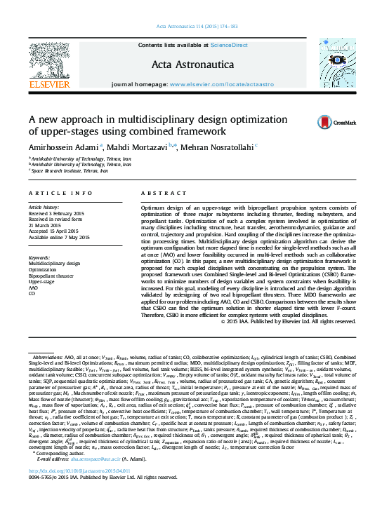 Pdf A New Approach In Multidisciplinary Design Optimization Of Upper Stages Using Combined