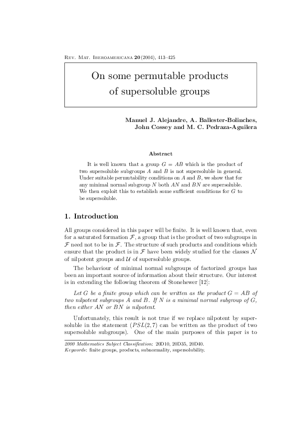 (PDF) On some permutable products of supersoluble groups | jean mugabo - Academia.edu