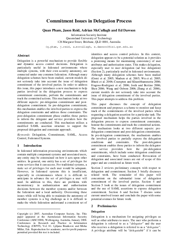 (PDF) Commitment issues in delegation process | Jason Reid - Academia.edu