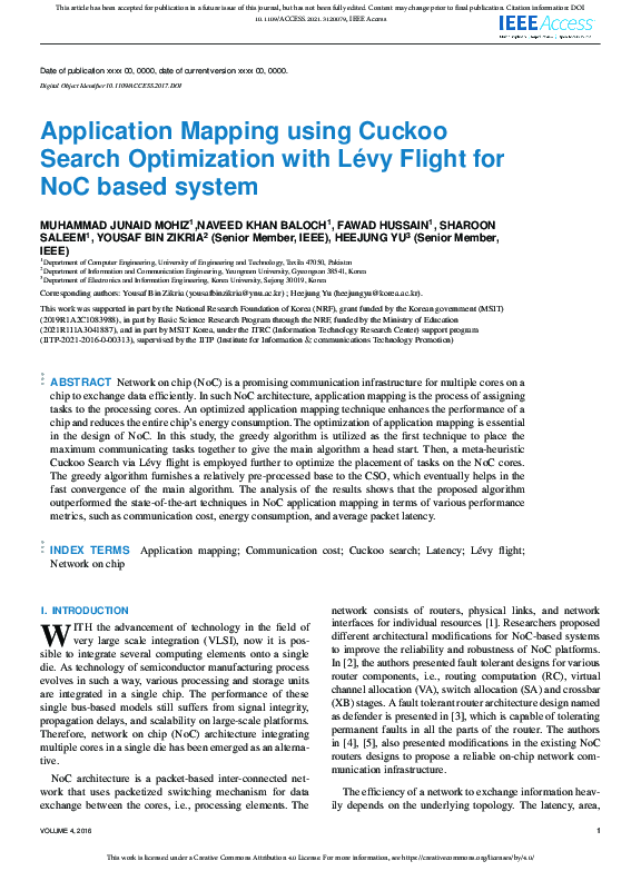 (PDF) Application Mapping using Cuckoo Search Optimization with Lévy Flight for NoC based system