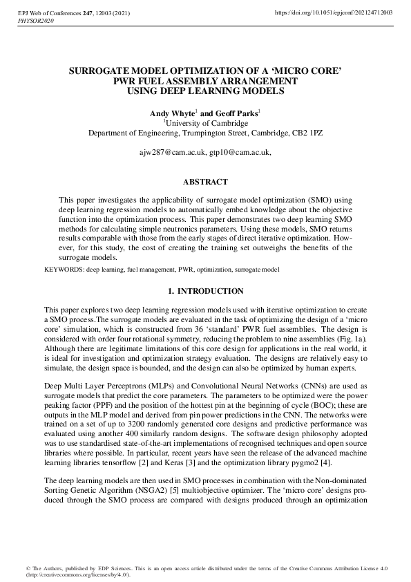 (PDF) Surrogate Model Optimization of a ‘Micro Core’ PWR Fuel Assembly ...