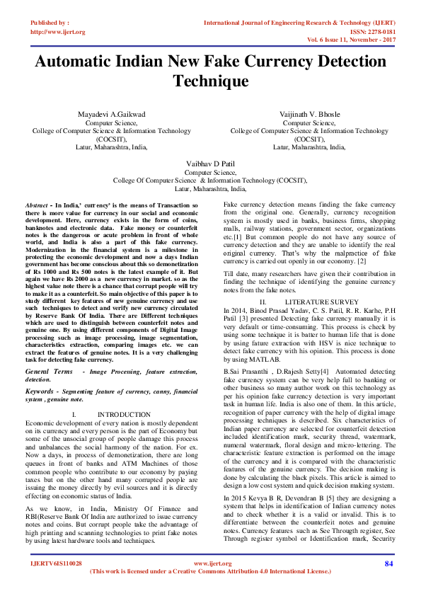 (PDF) Automatic Indian New Fake Currency Detection Technique