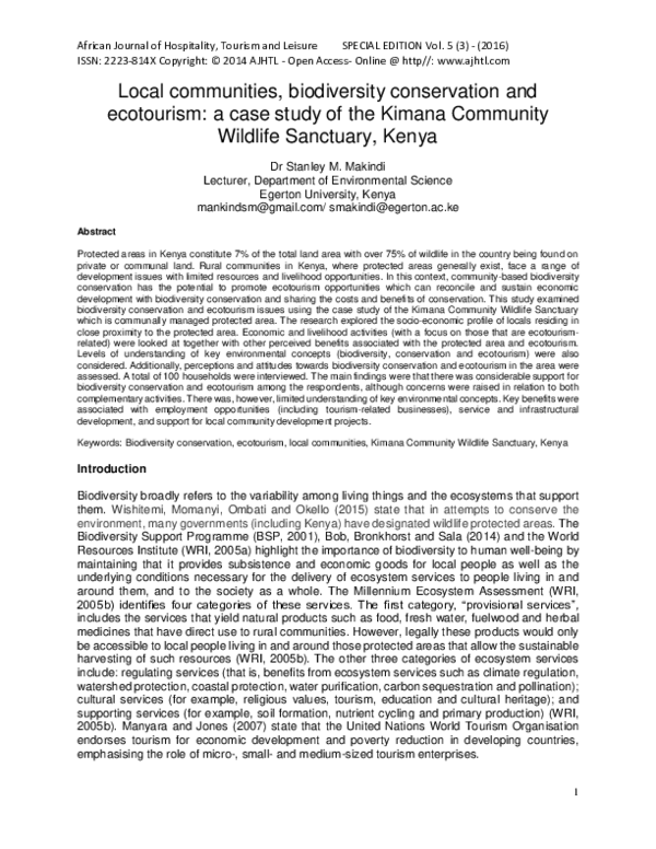 (PDF) Local communities , biodiversity conservation and ecotourism : a ...