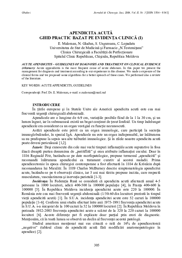 (PDF) Apendicita Acută Ghid Practic Bazat Pe Evidenţa Clinică (I)