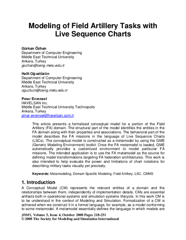 (PDF) Modeling of Field Artillery Tasks with Live Sequence Charts